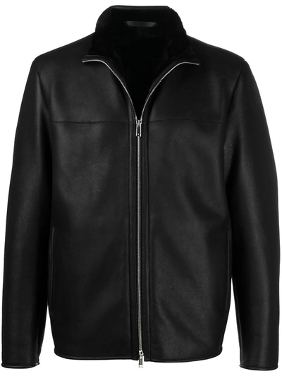Theory Men's Harrison Leather Shearling-collar Jacket In Black | ModeSens