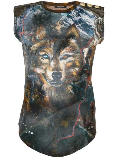 Balmain Multicolor Wolf Print Sleeveless Top | ModeSens
