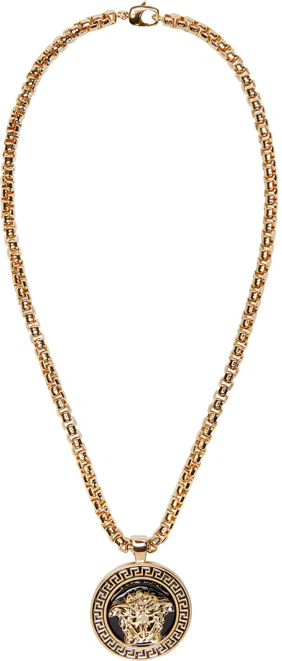 Versace Black & Gold Medusa Medalion Necklace | ModeSens