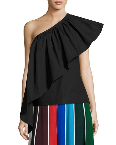 Rosie Assoulin Ruffled One Shoulder Top Black Modesens