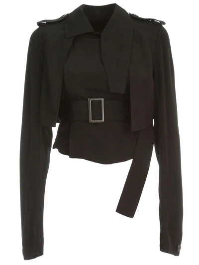 Rick Owens Belted Mini Trench Jacket In Black | ModeSens