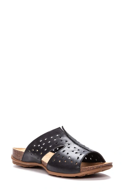 Propét Fionna Womens Leather Perforated Footbed Sandals In Black | ModeSens