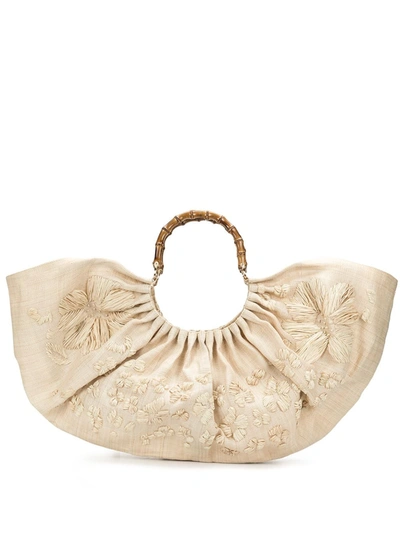 Cult Gaia Large Banu Straw Flower Linen Top Handle Bag In Natural Tan ...