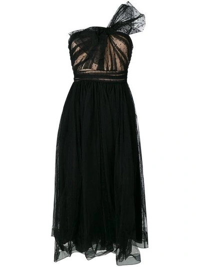 Red Valentino One Shoulder Bow Detail Tulle Dress In Black Modesens