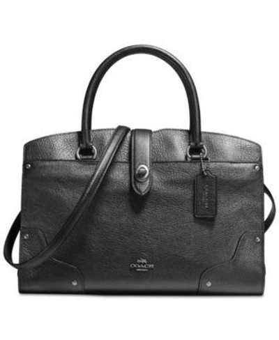 Coach Mercer Satchel 30 In Metallic Leather In Metallic Graphite/silver ...