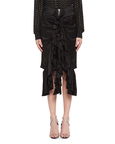 Saint Laurent Silk Satin Ruffle-front Skirt | ModeSens