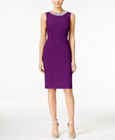Calvin Klein Beaded Sheath Dress, Regular & Petite Sizes In Aubergine ...
