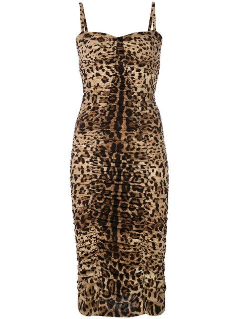 Dolce And Gabbana Leopard Print Cady Dress In Brown Modesens