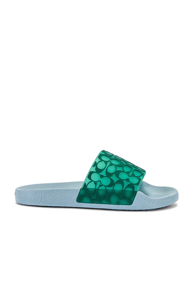 Coach Udele Rubber Pool Slides In Green/waterfall | ModeSens