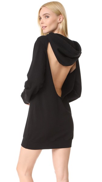 Cotton Citizen The Milan Backless Hoodie Mini Dress In Jet Black | ModeSens