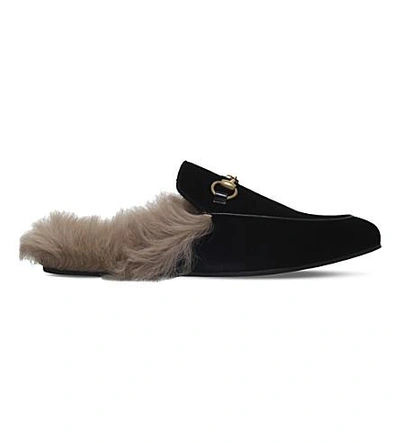 Gucci Princetown Velvet Slippers In Black | ModeSens