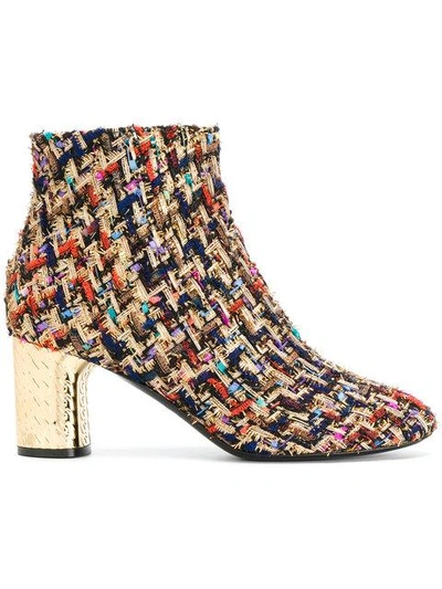 Casadei Metallic Heel Tweed Boots In Multicolor | ModeSens