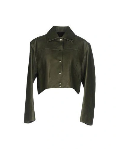 Yang Li Leather Jacket In Military Green | ModeSens