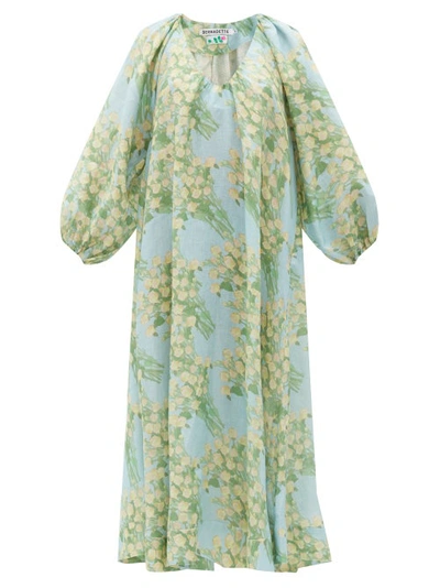 Bernadette Georgette Bouquet-print Linen Midi Dress In Bouquet Yellow ...