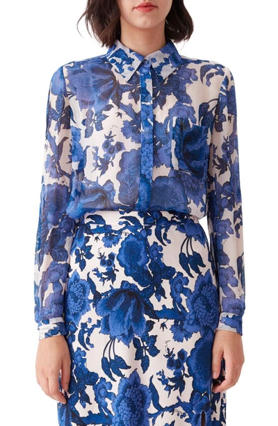 Dvf Lorelai Floral Button-up Shirt In Blue/ Pink Willow Patterns | ModeSens