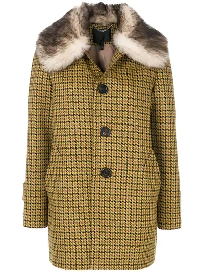 Marc Jacobs Tech Fur And Leather-trim Houndstooth Coat In Mustard Print | ModeSens