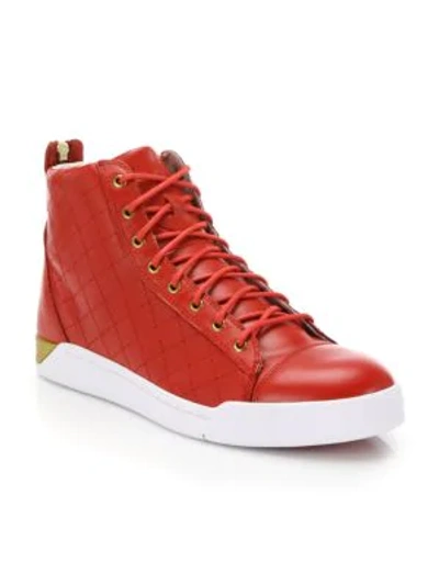 Diesel Tempus Diamond Leather High-top Sneakers In Red | ModeSens
