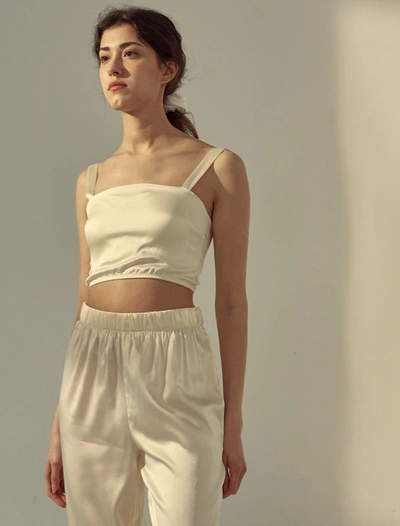 Not Just Pajama Silk Tube Crop Top In White Modesens
