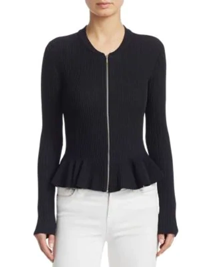 Jonathan Simkhai Released Rib Zip-front Peplum Jacket In Black | ModeSens