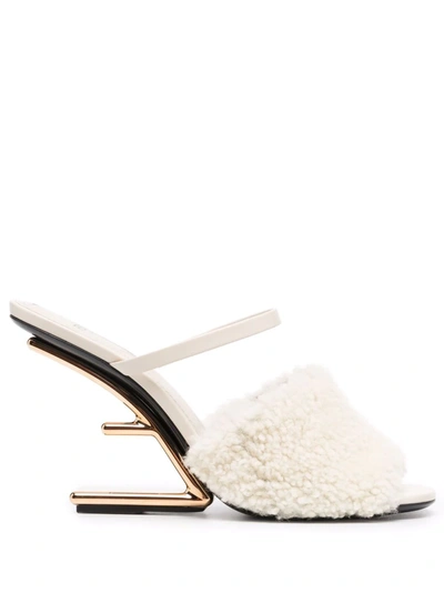 Fendi First Shearling High-heel Sandals In White | ModeSens