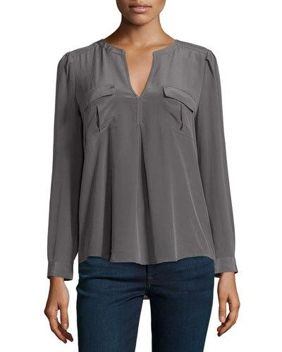 Joie Haim Split-neck Silk Blouse, Cinder | ModeSens