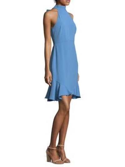 Shoshanna Flutter Hem Halter Dress In Dark Sky | ModeSens