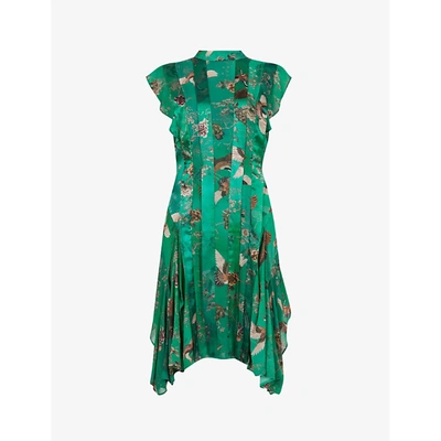 Allsaints Womens Velvet Green Amare Bird-print Crepe Mini Dress 12 ...