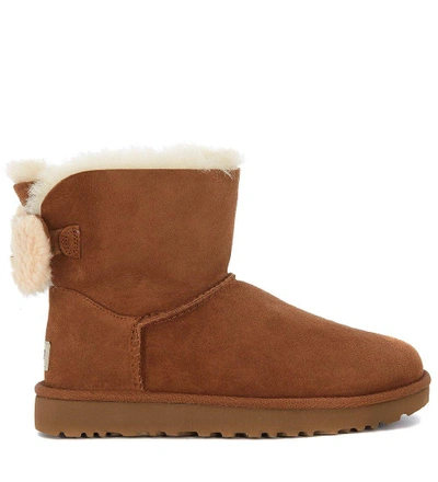 Ugg Arielle Ankle Boots In Brown Leather And Wool Bow In Marrone | ModeSens