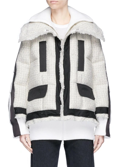 Sacai Colourblock Oversized Tweed And Canvas Down Puffer Jacket | ModeSens