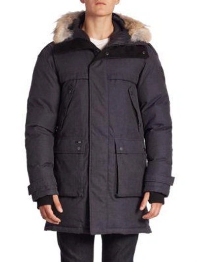 Nobis Yatesy Coyote Fur Trimmed Parka In Heather Navy Modesens
