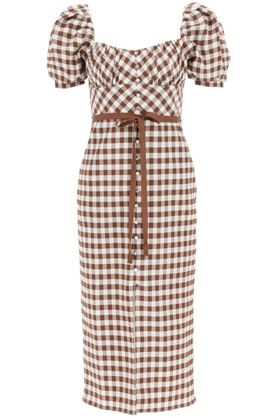 Self-portrait Self Portrait Gingham Midi Dress In Brown,white | ModeSens