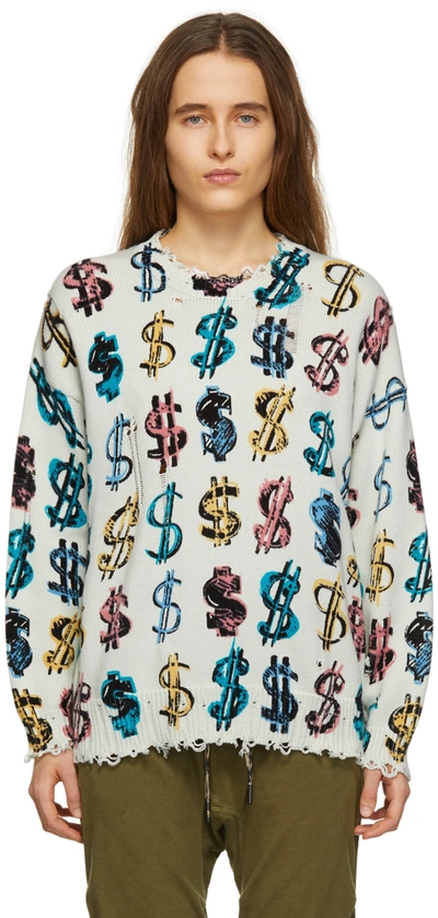 R13 Dollar Sign Print Oversize Cotton Sweater In Multi-colour | ModeSens