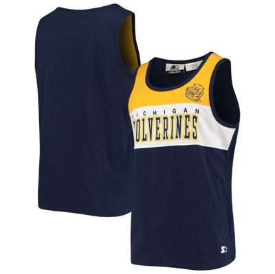 Starter Navy Michigan Wolverines Colorblock Highlight Tank Top | ModeSens
