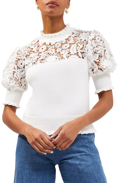 French Connection Leah Lace Mix Sweater In Summer White | ModeSens