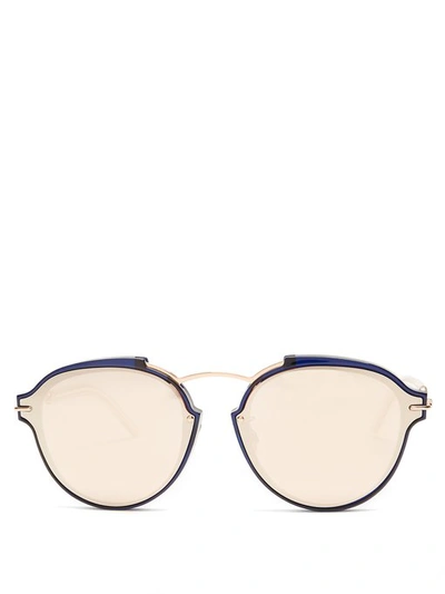 Dior Eclat Round Mirrored Sunglasses In Blue Gold | ModeSens