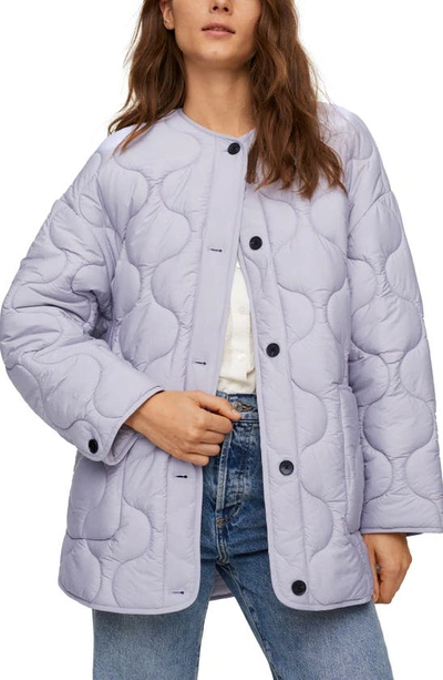 Mango Satin Quilted Jacket Purple | ModeSens