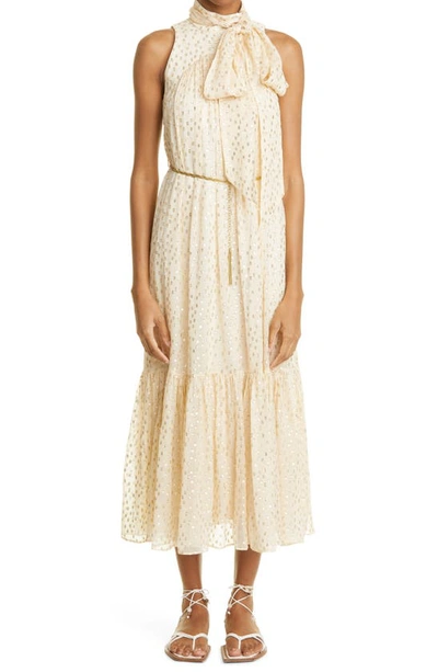 Zimmermann Gathered Metallic Fil Coupé Silk Blend Georgette Midi Dress