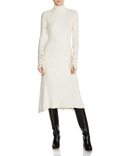 Maje Rafaela Ribbed Knit Lace-up Sleeve Midi Dress In Black | ModeSens