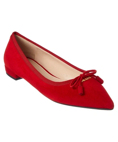 Prada Women's Suede Ballet Flat - Red, Size 36.5 | ModeSens