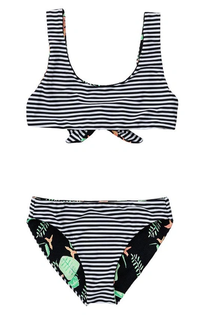 Snapper Rock Kids' Neon Forest Reversible Two-piece Swimsuit In Black ...