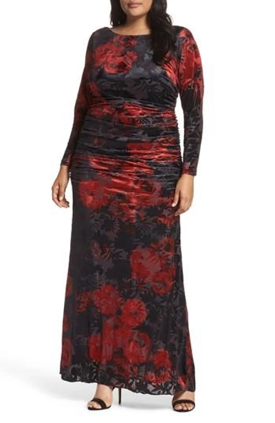 Adrianna Papell Adriana Papell Burnout Velvet Gown In Cardinal/ Black ...