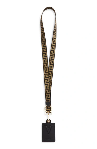 Versace Greca Lanyard Card Case In Black/ Gold | ModeSens