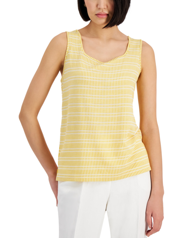 Kasper Plus Size Checkered Tank Top In Honeycomb/ Lily White | ModeSens