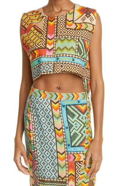 Farm Rio Banana Scarves Linen Crop Top In Multi | ModeSens