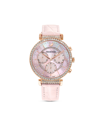 Swarovski Passage Chrono Pink Leather Strap Watch, 9.52 Mm In Gold Tone ...