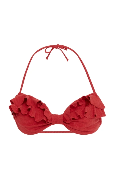Marysia Zuma Double Ruffle Bikini Top In Red | ModeSens