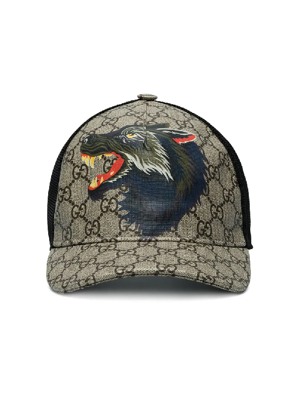 Gucci Wolf Printed Gg Supreme Baseball Hat In Brown | ModeSens