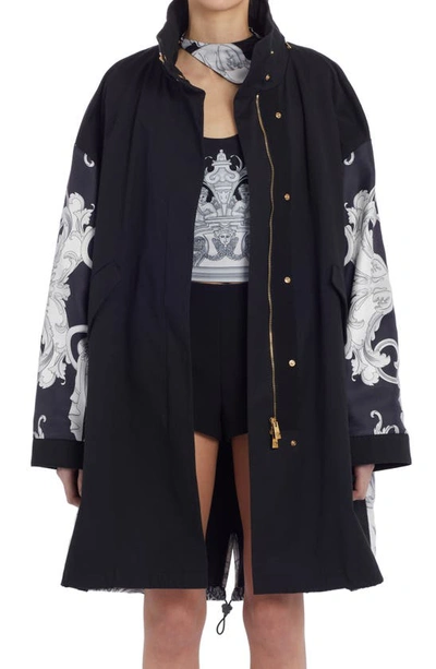 Versace Silver Baroque Parka Coat, Female, Black, 48 | ModeSens
