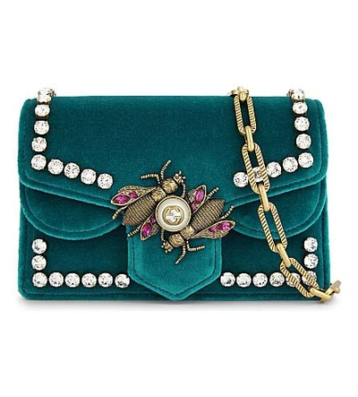 Gucci Insect-clasp Small Velvet Cross-body Bag In Peacock | ModeSens