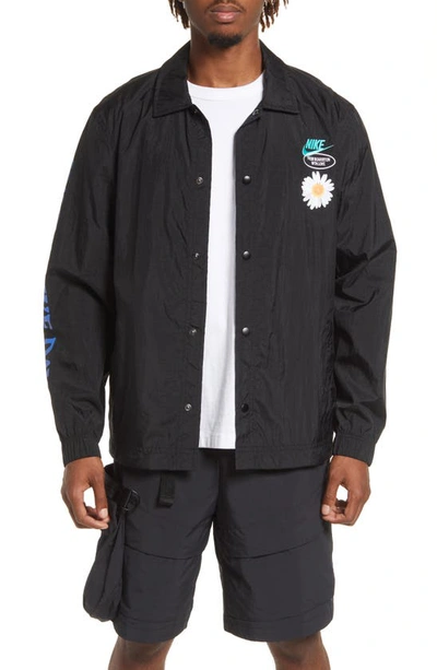 Nike Men's Sportswear Unlined Coaches Jacket In Black/washed Teal ...